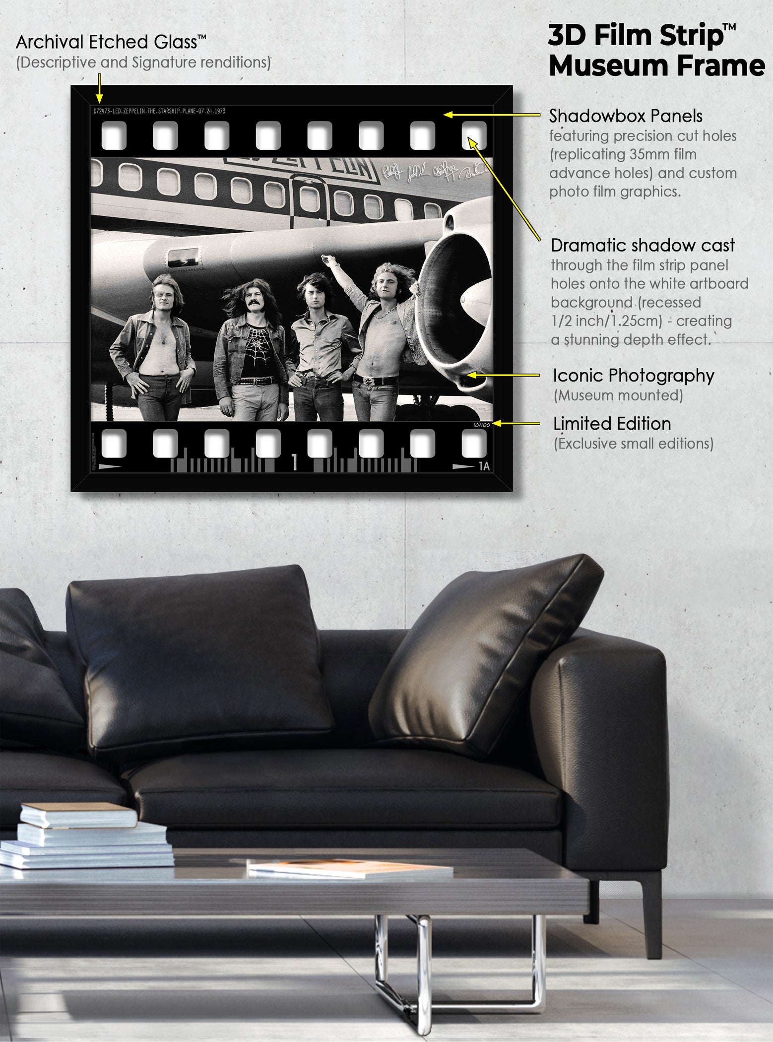 Led Zeppelin Plane Photo - 3D Film Strip Museum Frame - Facsimile Sign ...