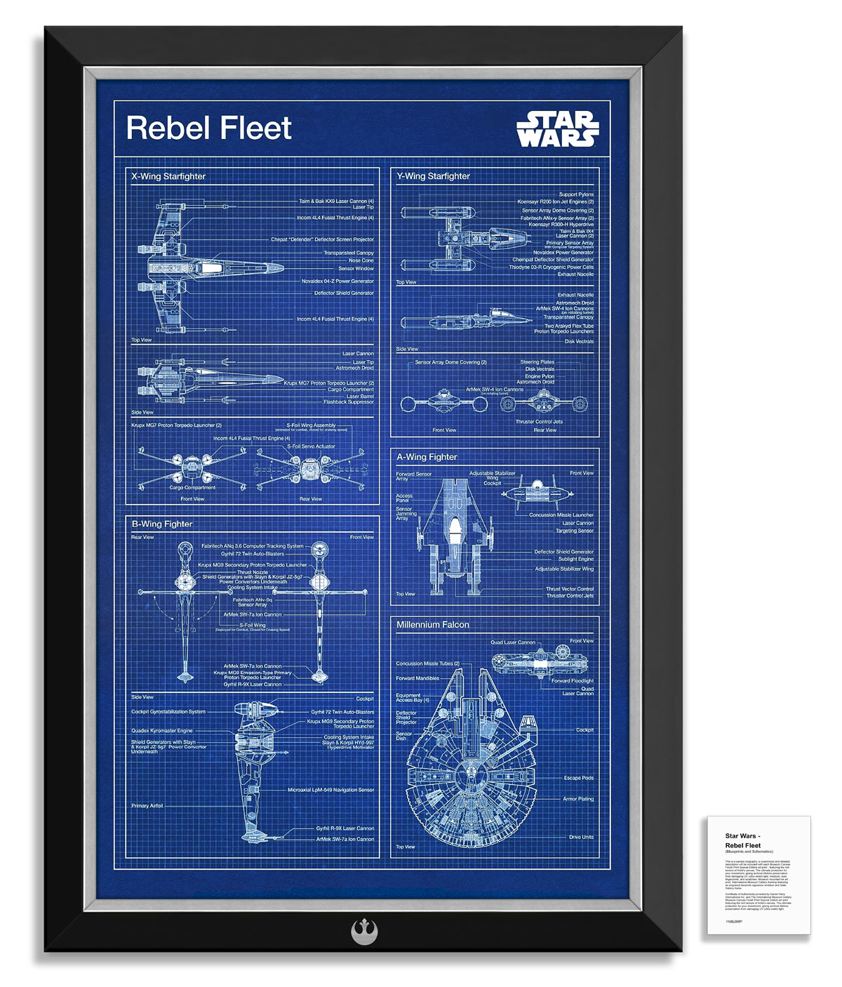 Star Wars - Rebel Fleet Millennium Falcon Blueprint - Framed Non-glare — danielparry.com